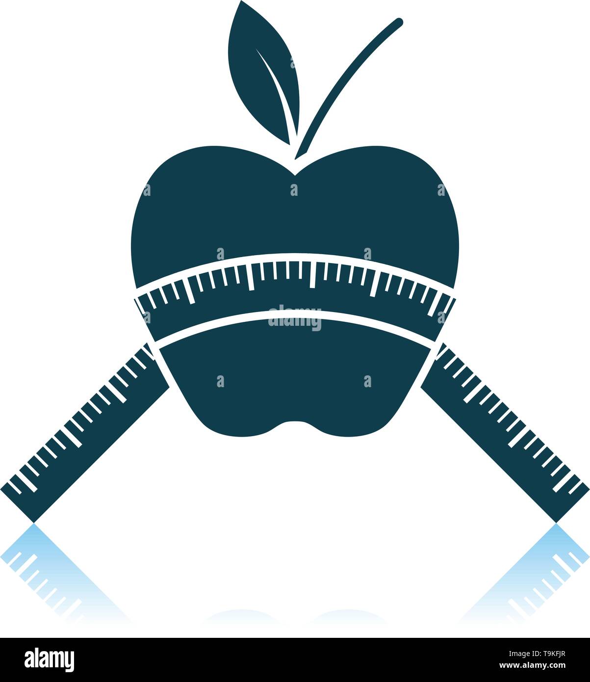 Apple With Measure Tape Icon. Shadow Reflection Design. Vector ...