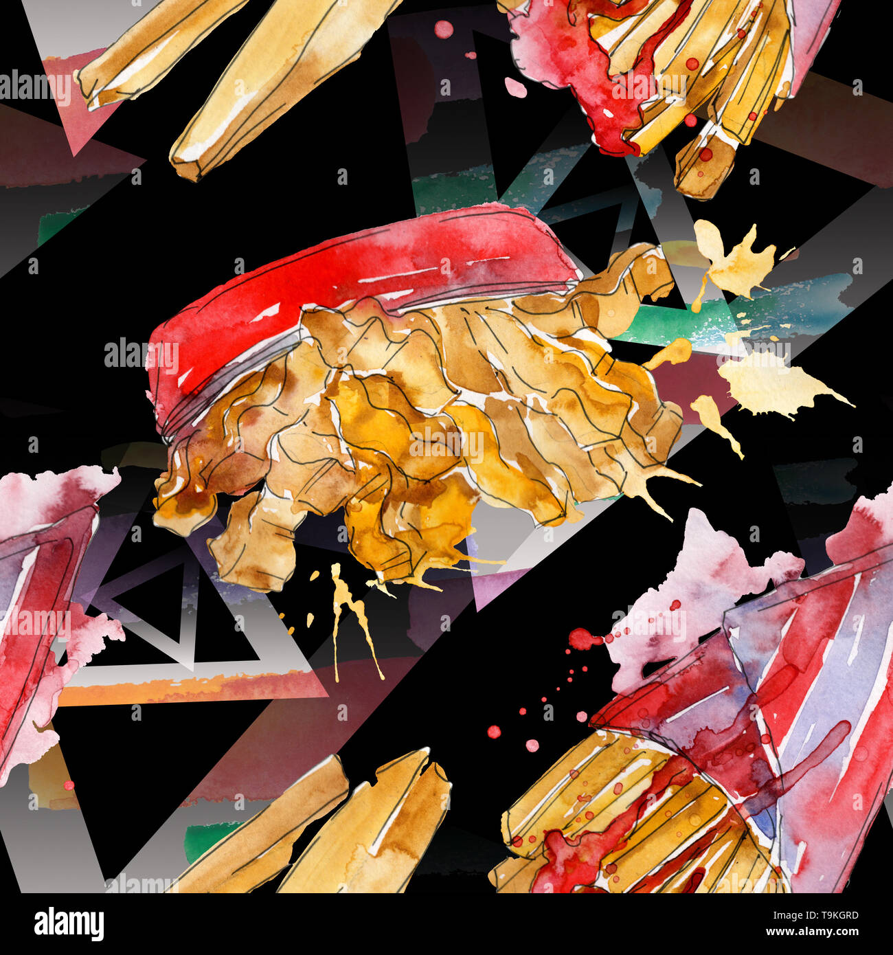 Fast food french fries in a watercolor style set. Watercolor background ...