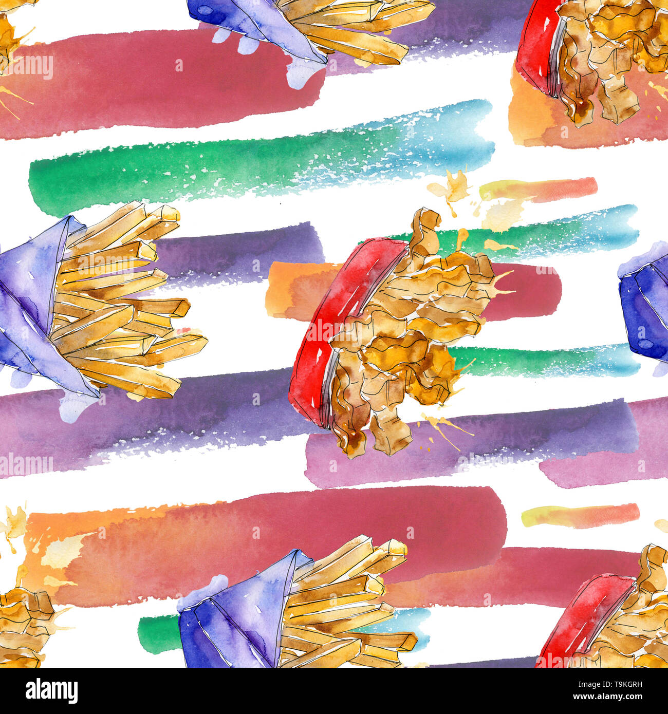 Fast food french fries in a watercolor style set. Watercolor background ...