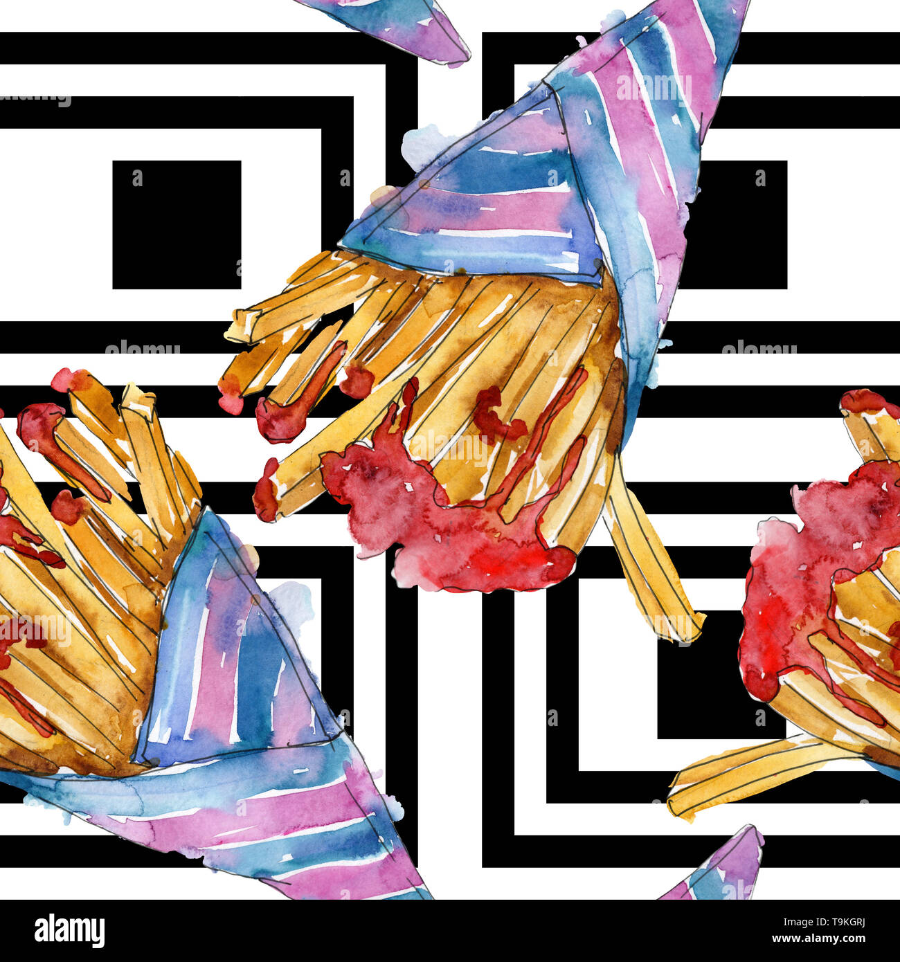 Fast food french fries in a watercolor style set. Watercolor background ...