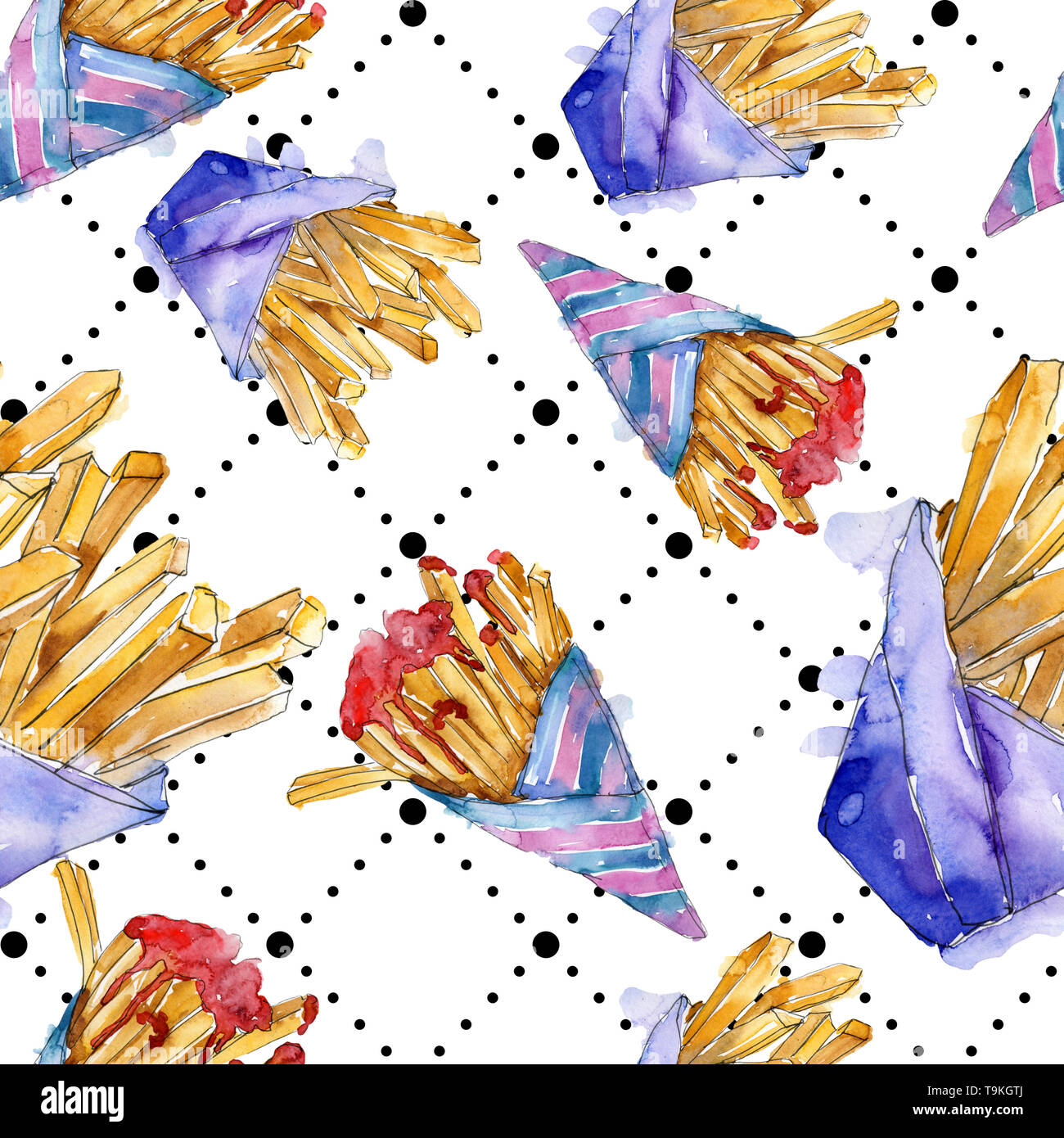 Fast food french fries in a watercolor style set. Watercolor background ...