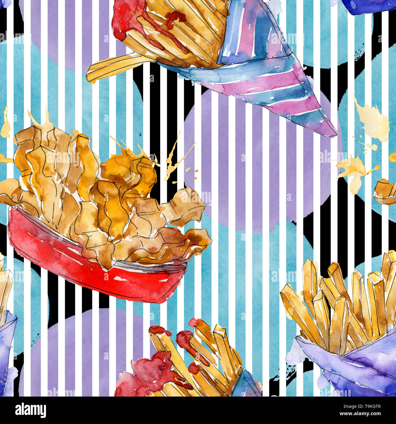 Fast food french fries in a watercolor style set. Watercolor background ...