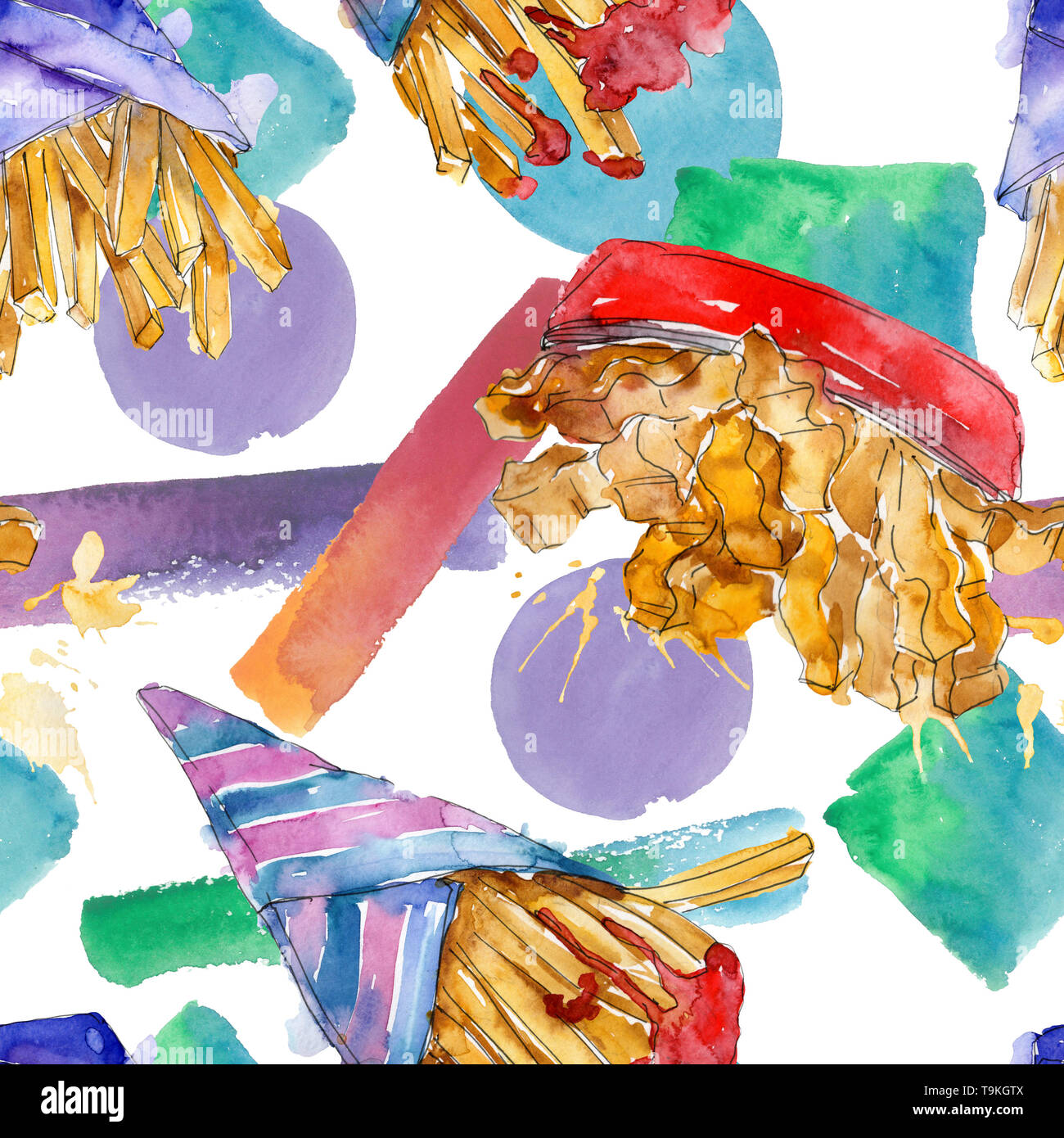 Fast food french fries in a watercolor style set. Watercolor background ...