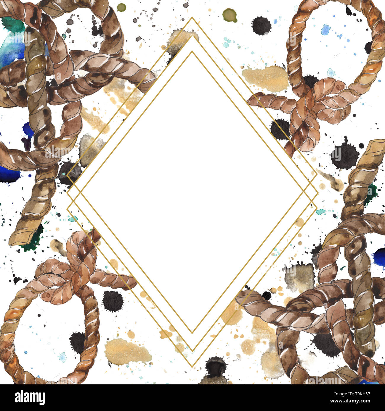 Set of sea rope nots. Watercolor background illustration set. Frame ...