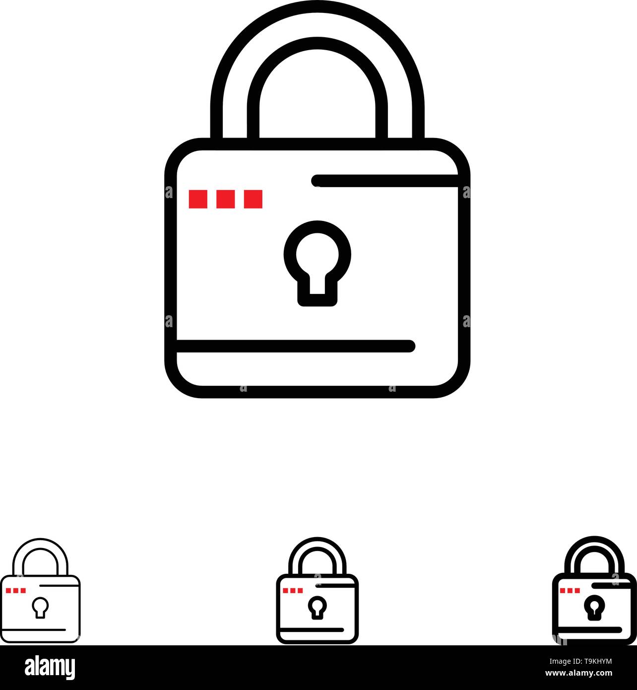 Lock, Computing, Locked, Security Bold and thin black line icon set ...