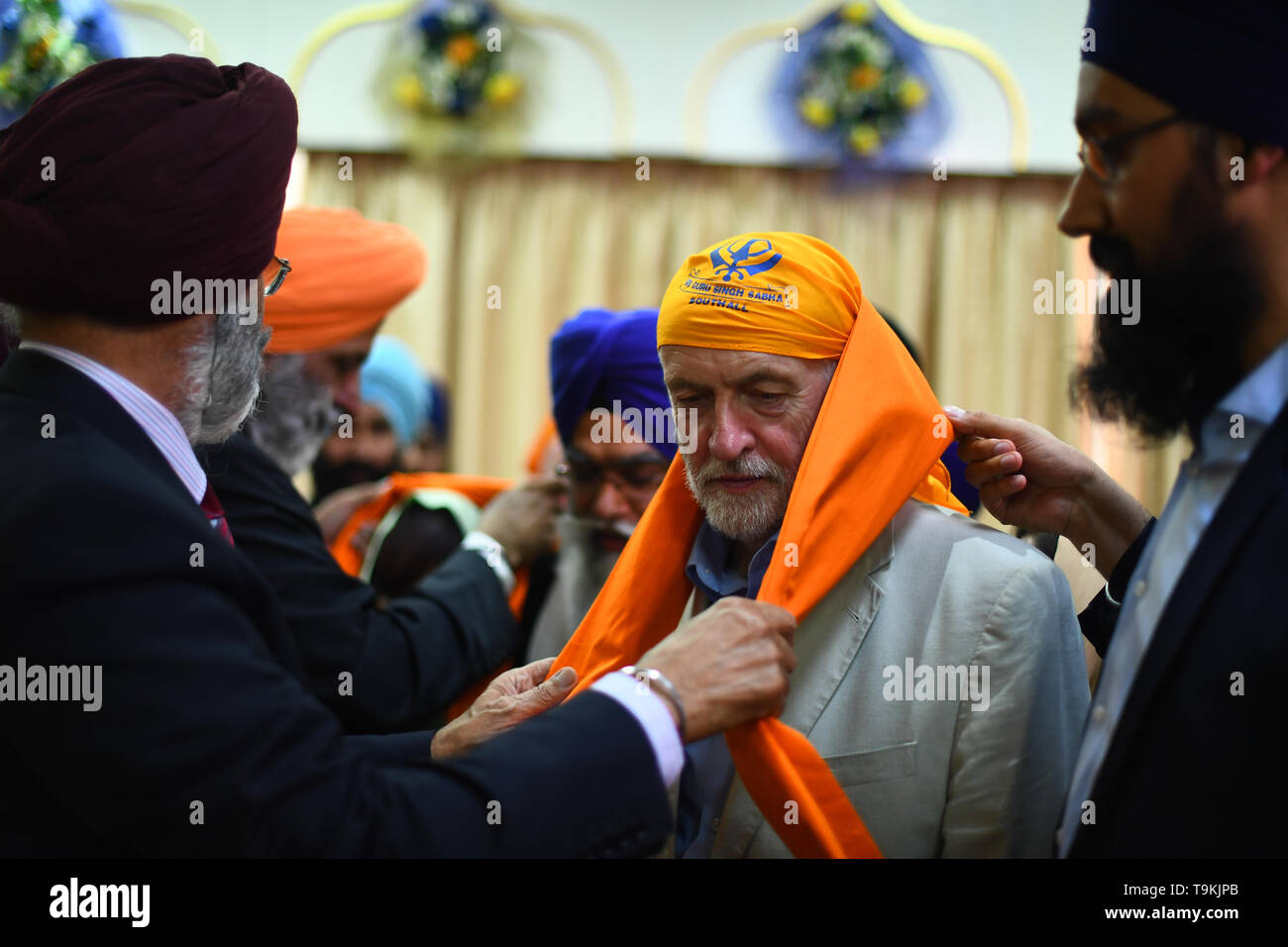 Labour leader Jeremy Corbyn during a visit to Gurdwara Sri Guru Singh ...