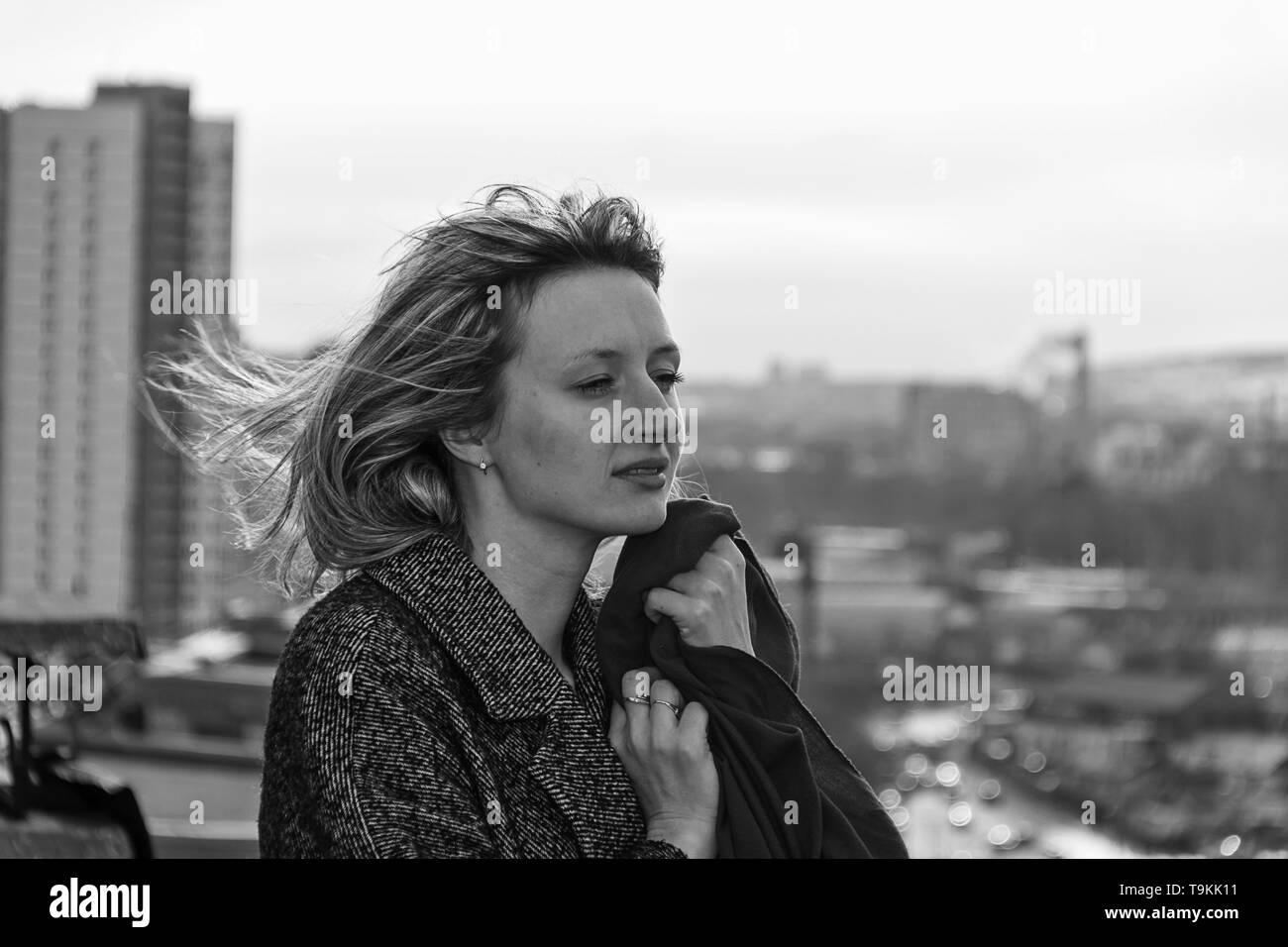Woman on roof Black and White Stock Photos & Images - Alamy