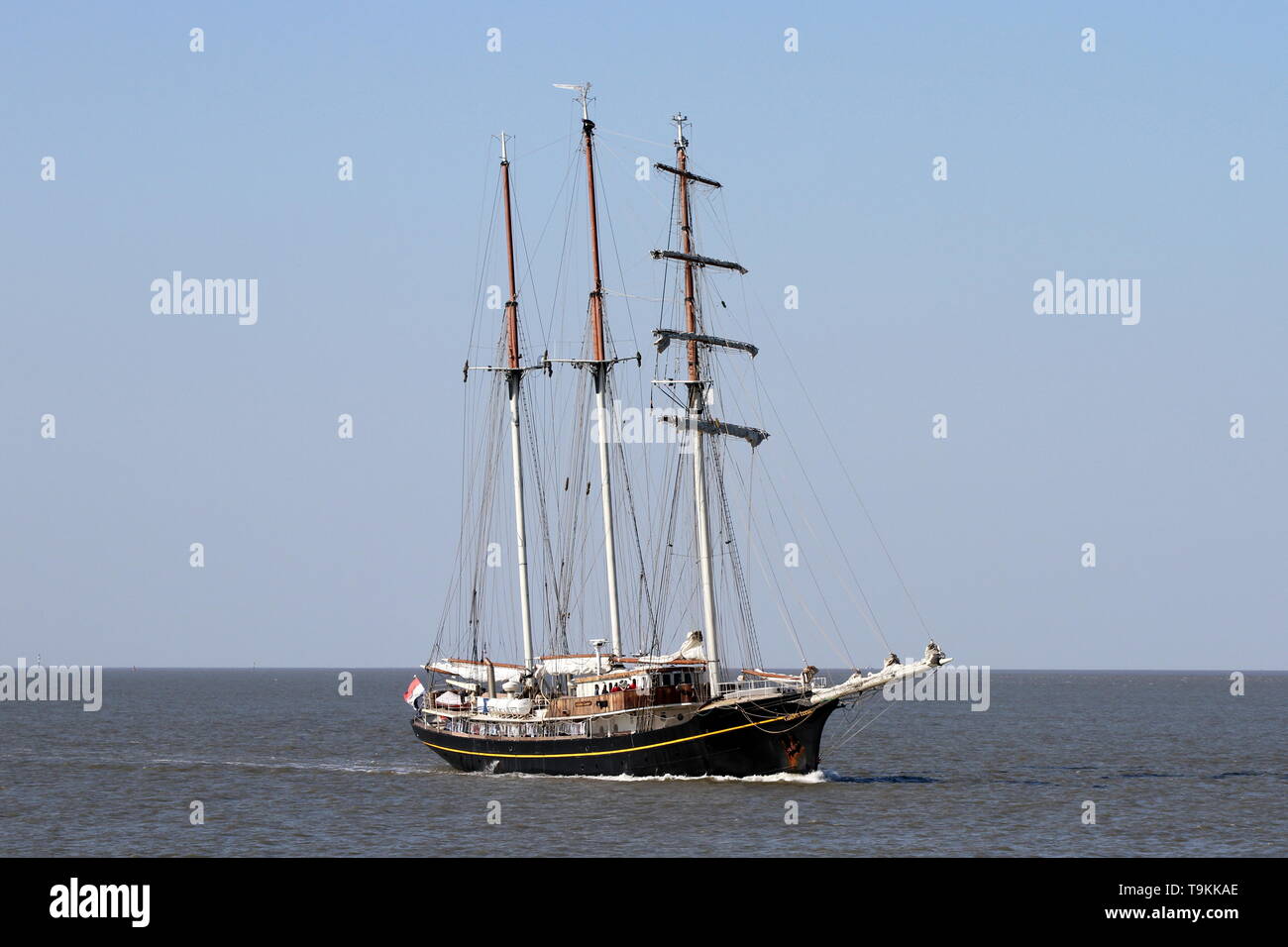 The sailing ship Gulden Leeuw passes on April 15, 2019 Cuxhaven and ...