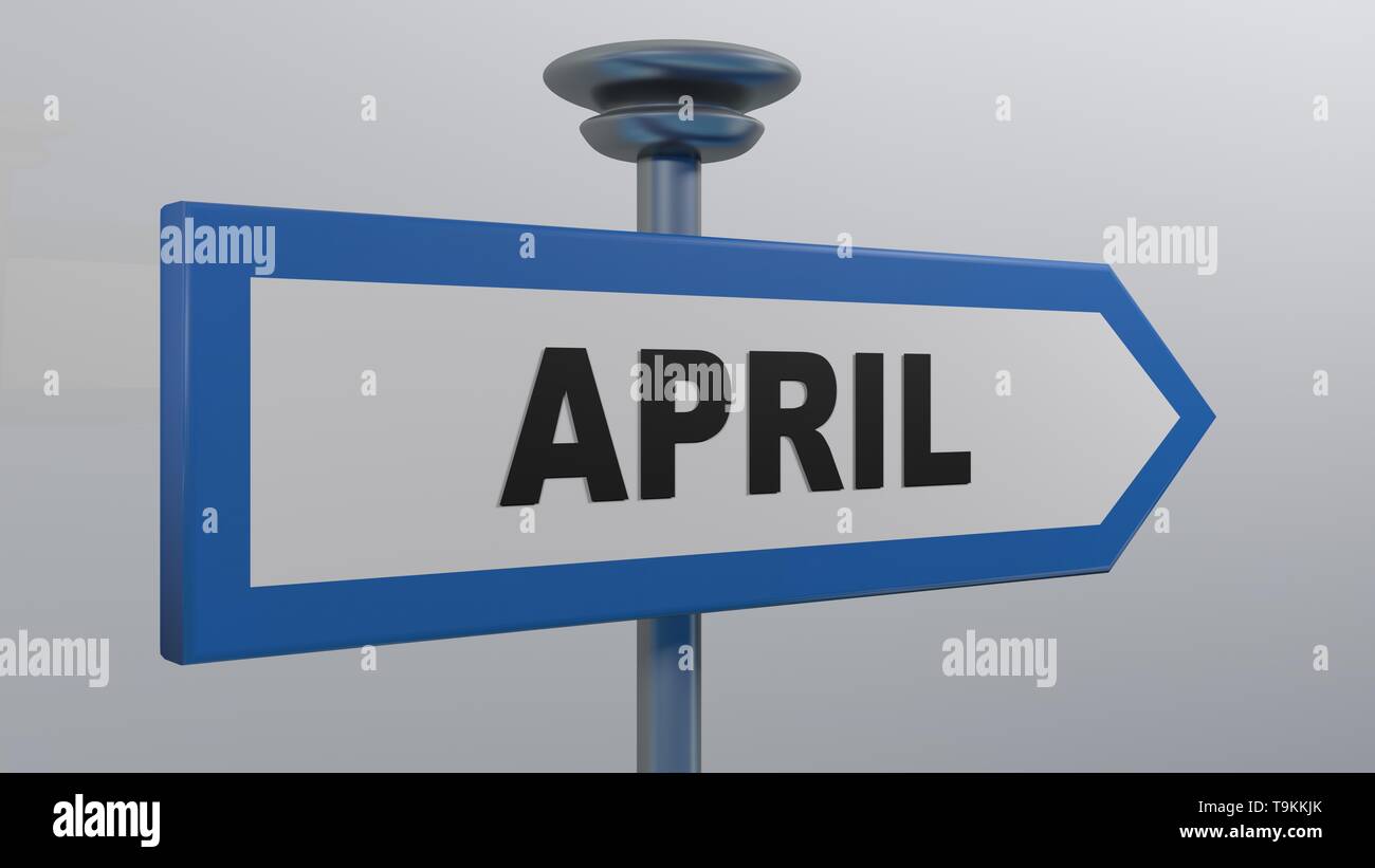 APRIL blue arrow street sign - 3D rendering illustration Stock Photo ...