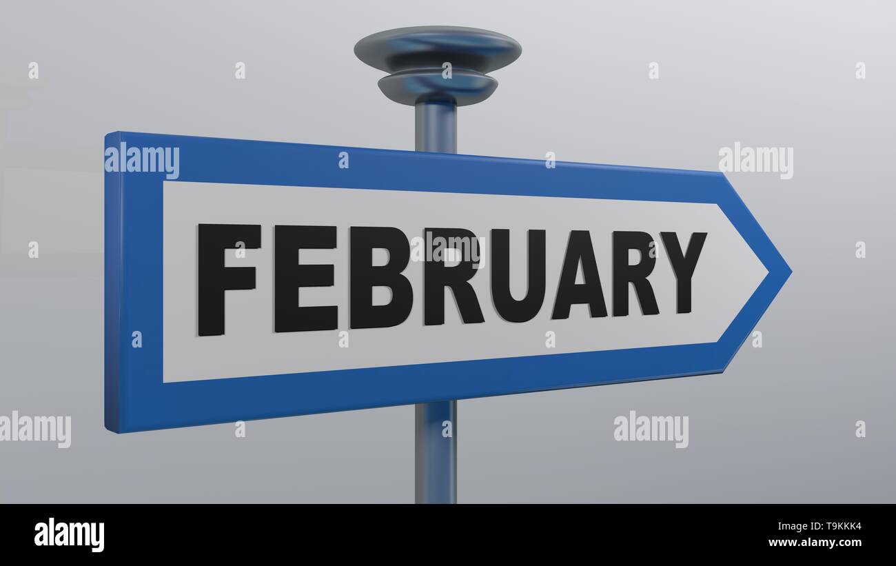 FEBRUARY blue arrow street sign - 3D rendering illustration Stock Photo ...