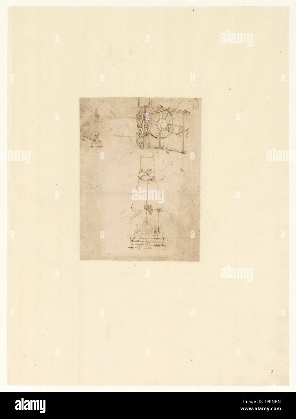 Automated turnspit: the upper one is moved by a counterweight, the ...