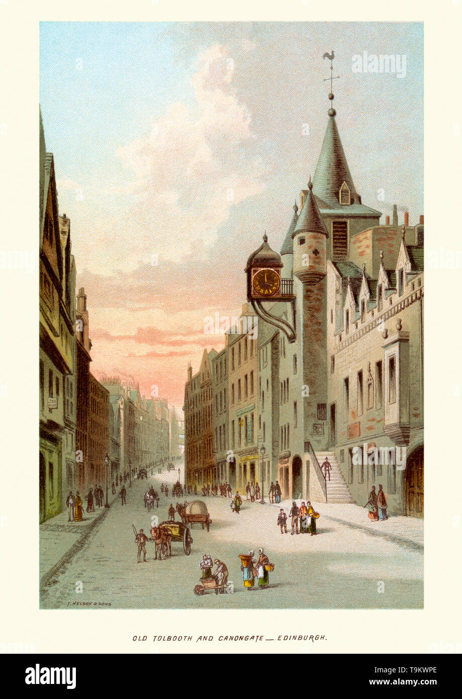 Vintage print of Old Tolbooth and Canongate Edinburgh Scotland, circa ...