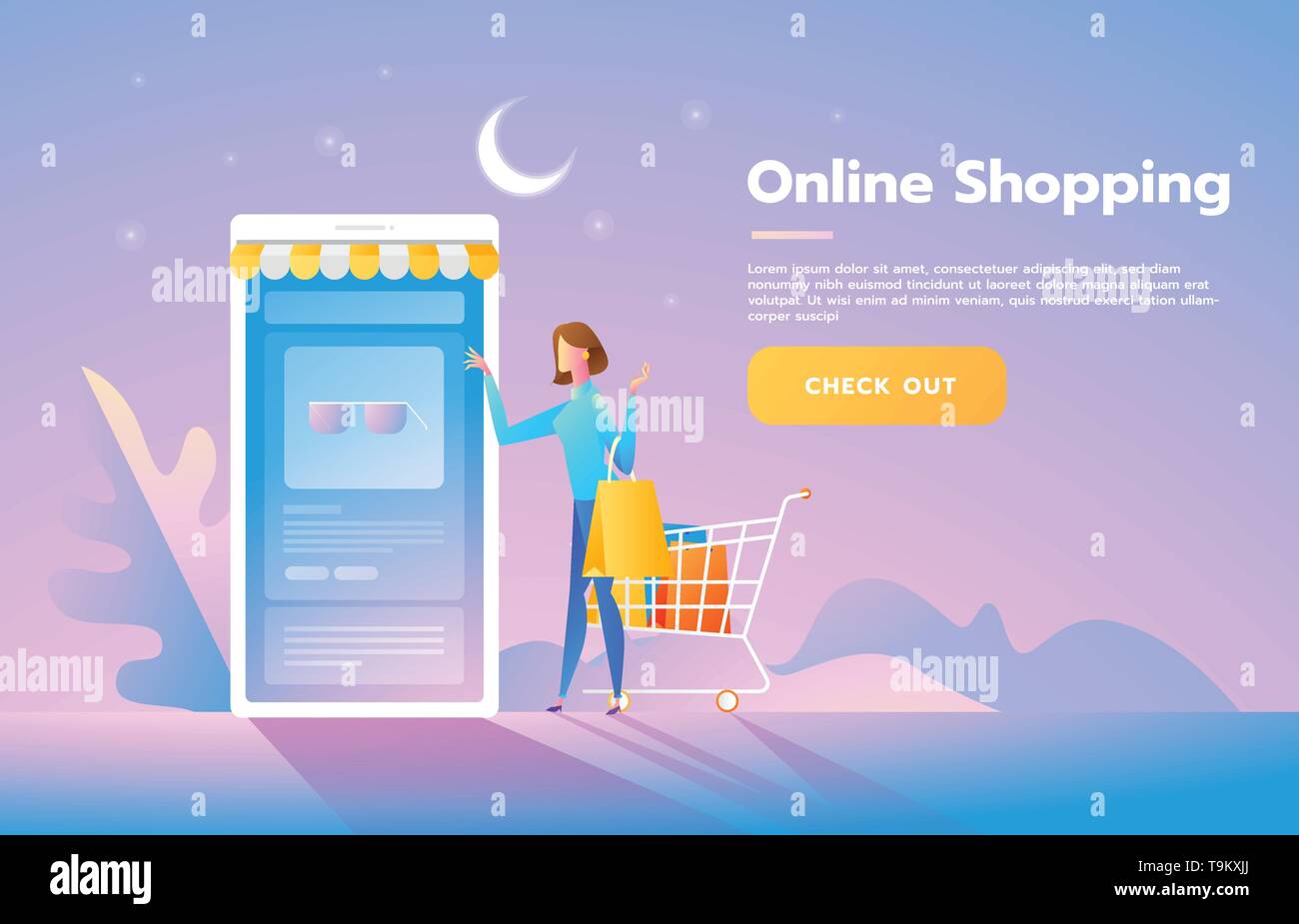 Sale, consumerism and people concept. Young woman shop online using ...