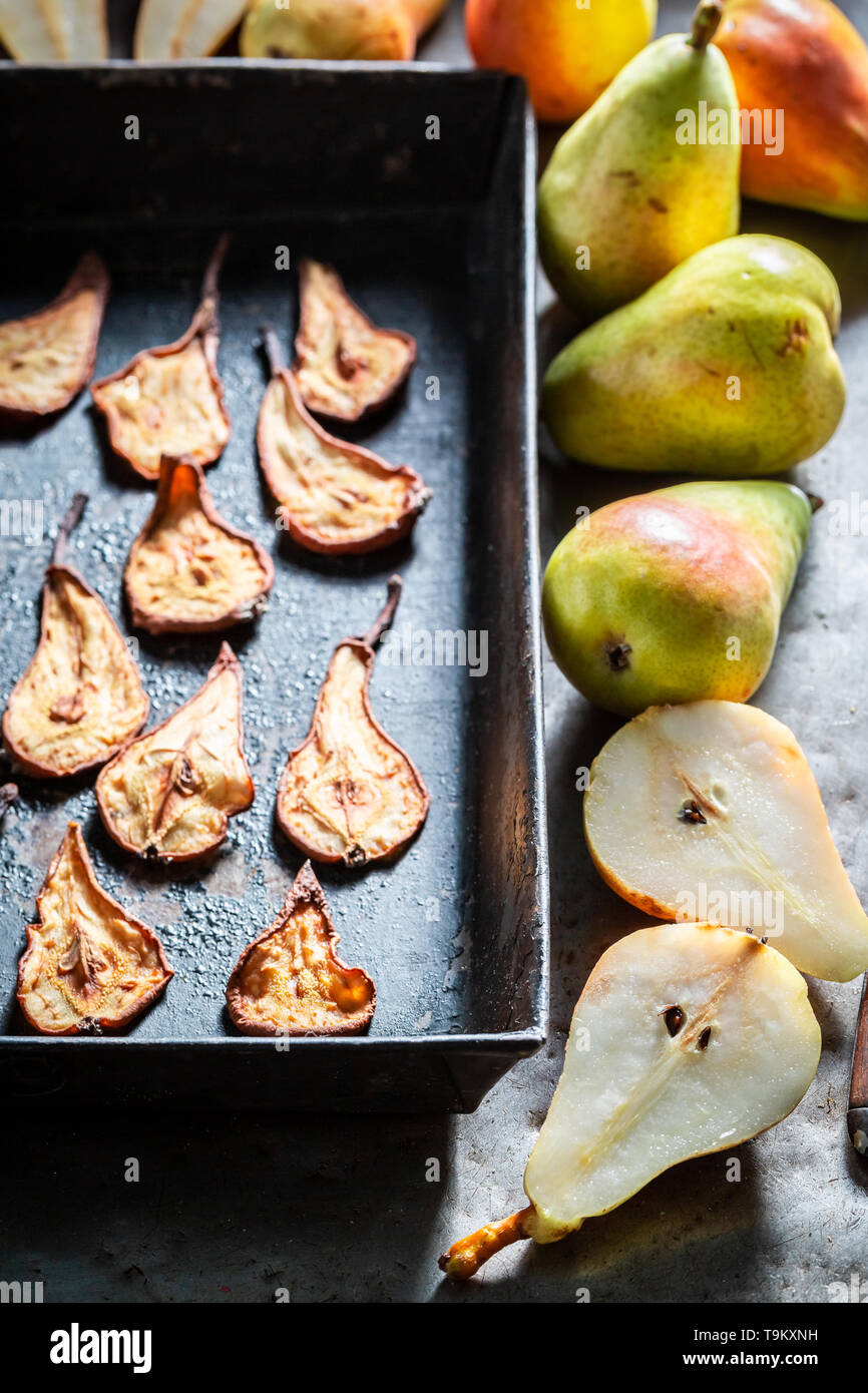 Sweet nad tasty sun dried pears as a snack Stock Photo - Alamy