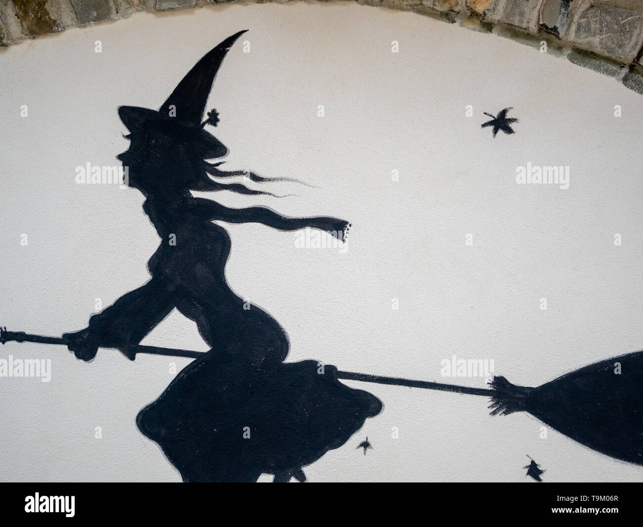 witch fresco in small Italian village Molini di Triora in Liguria back ...