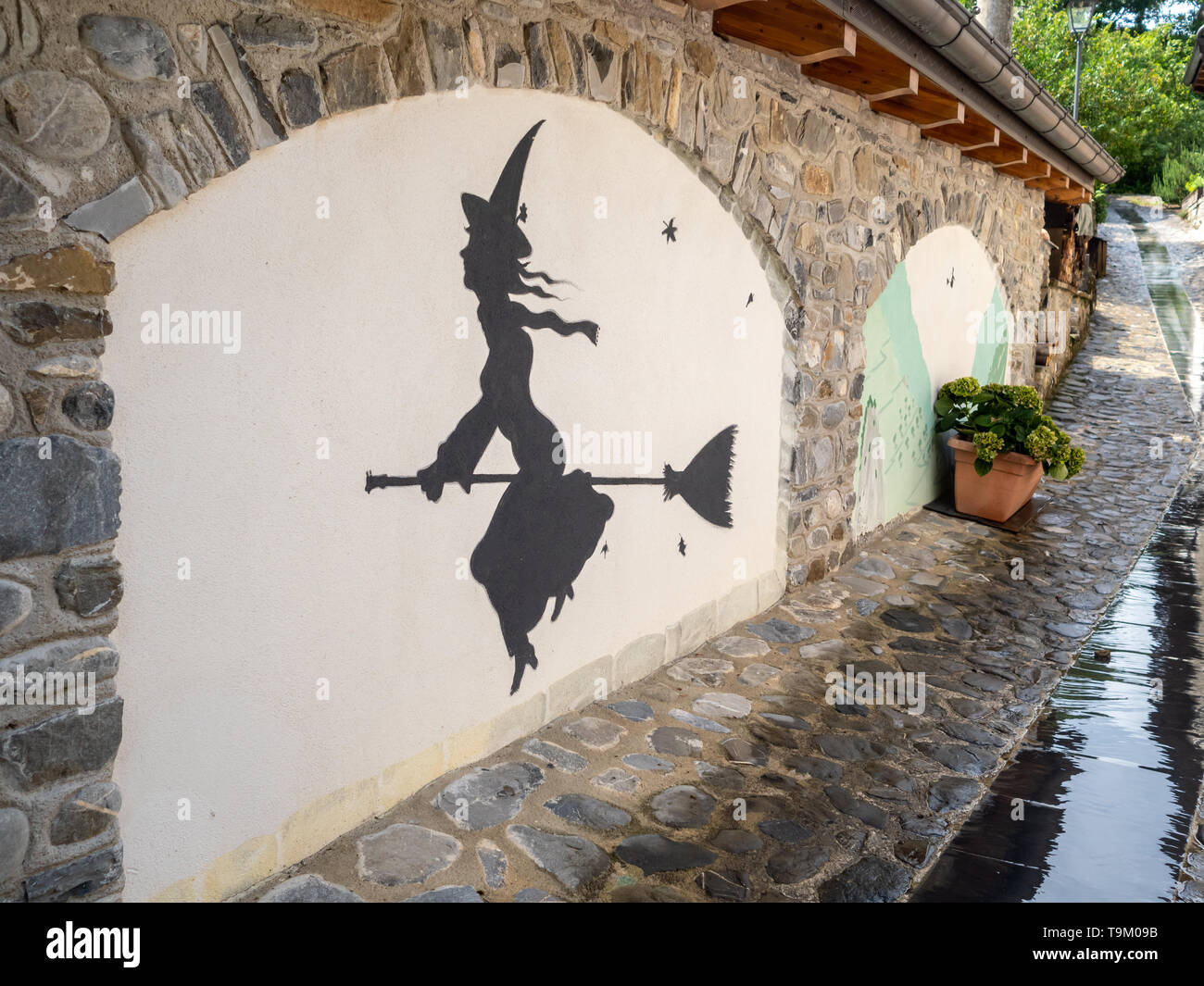 witch fresco in small Italian village Molini di Triora in Liguria back ...
