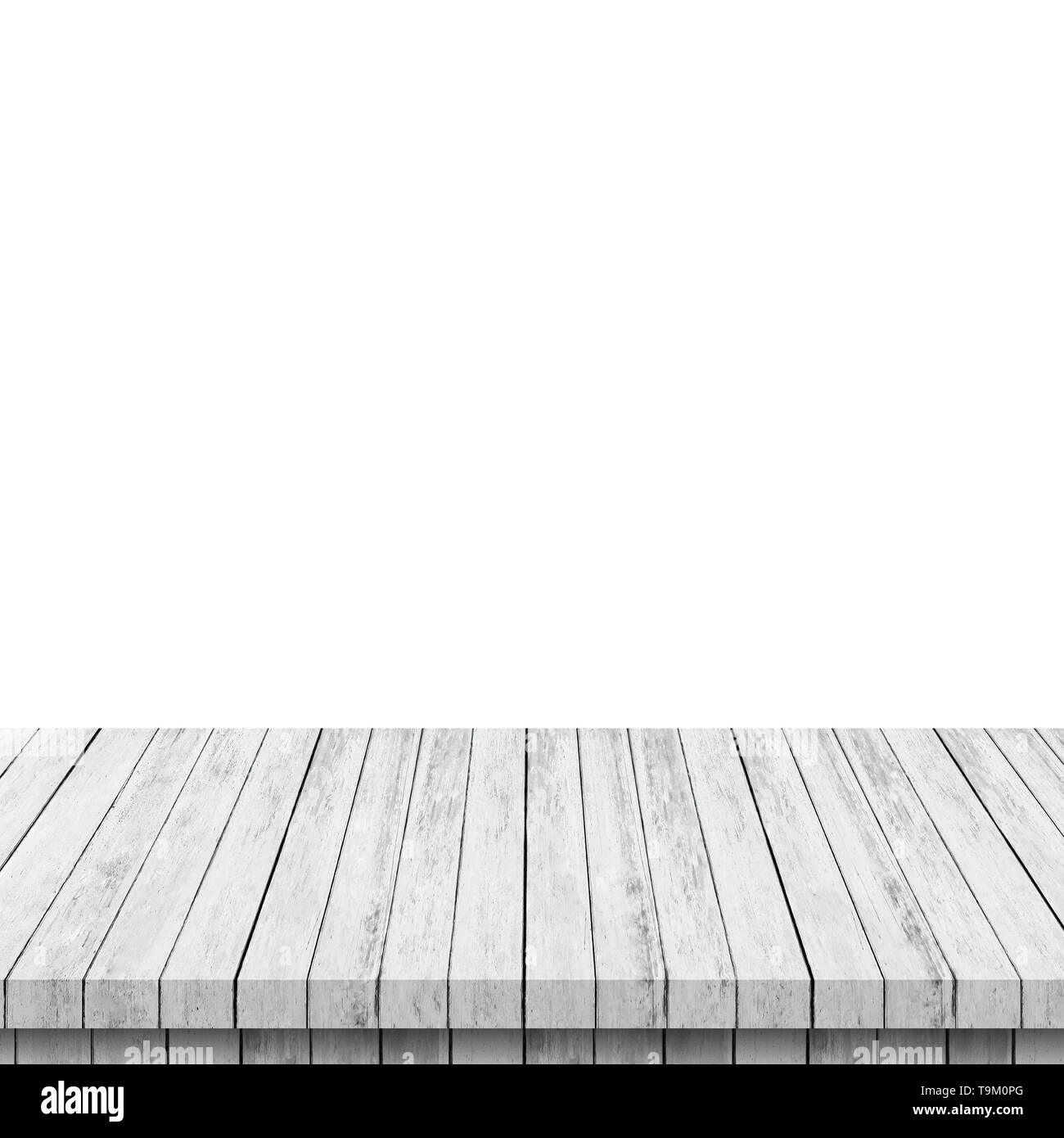 Empty wood table on isolate white background and display montage for ...
