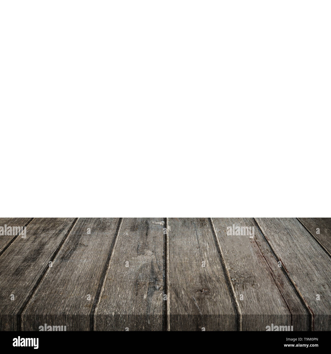 Empty wood table on isolate white background and display montage for ...
