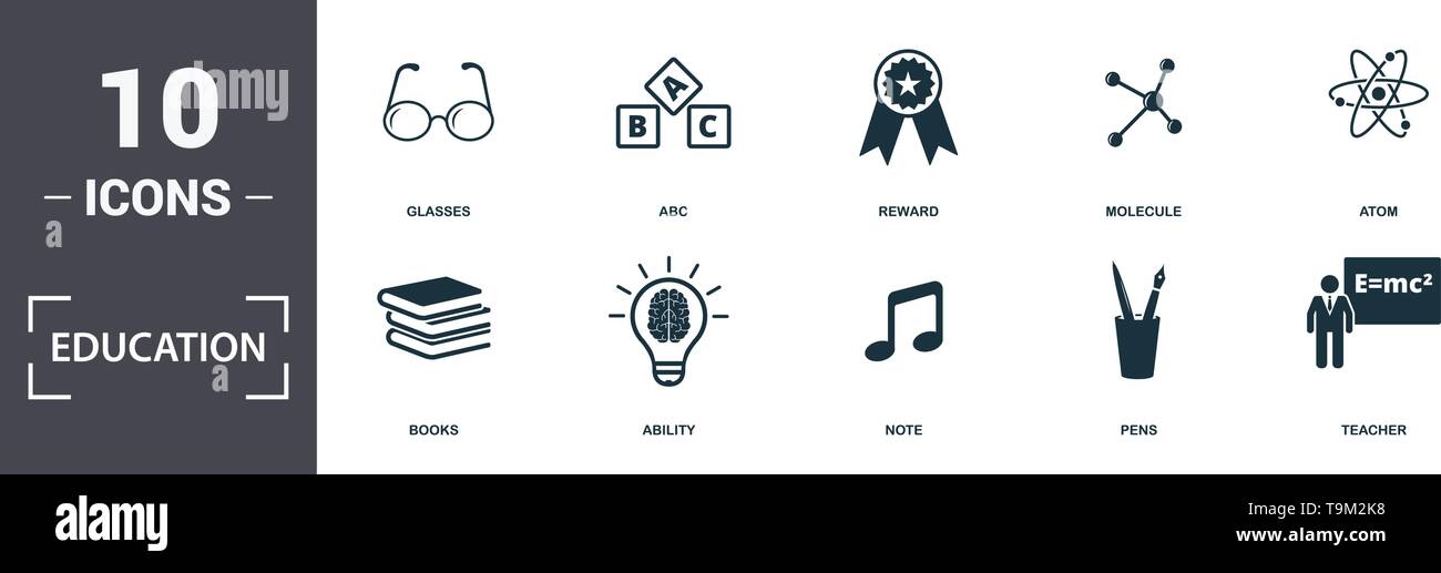 Education icons set collection. Includes simple elements such as Brain ...