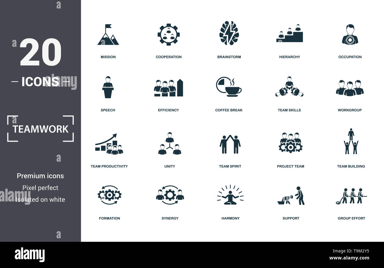 Teamwork icons set collection. Includes simple elements such as Mission ...