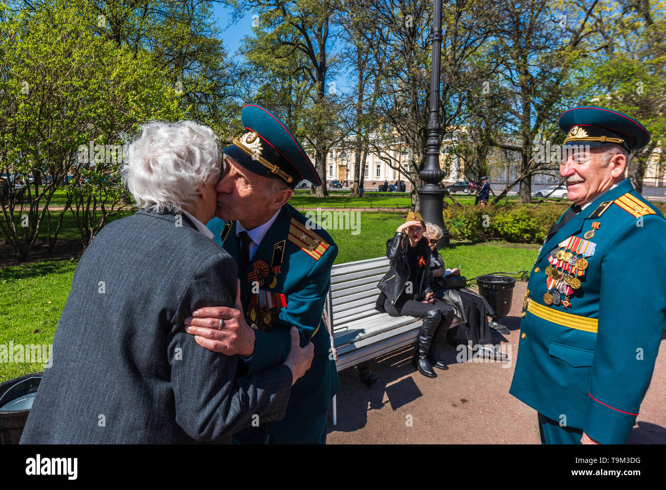Russian Major General celebrating old woman during World War II Victory ...