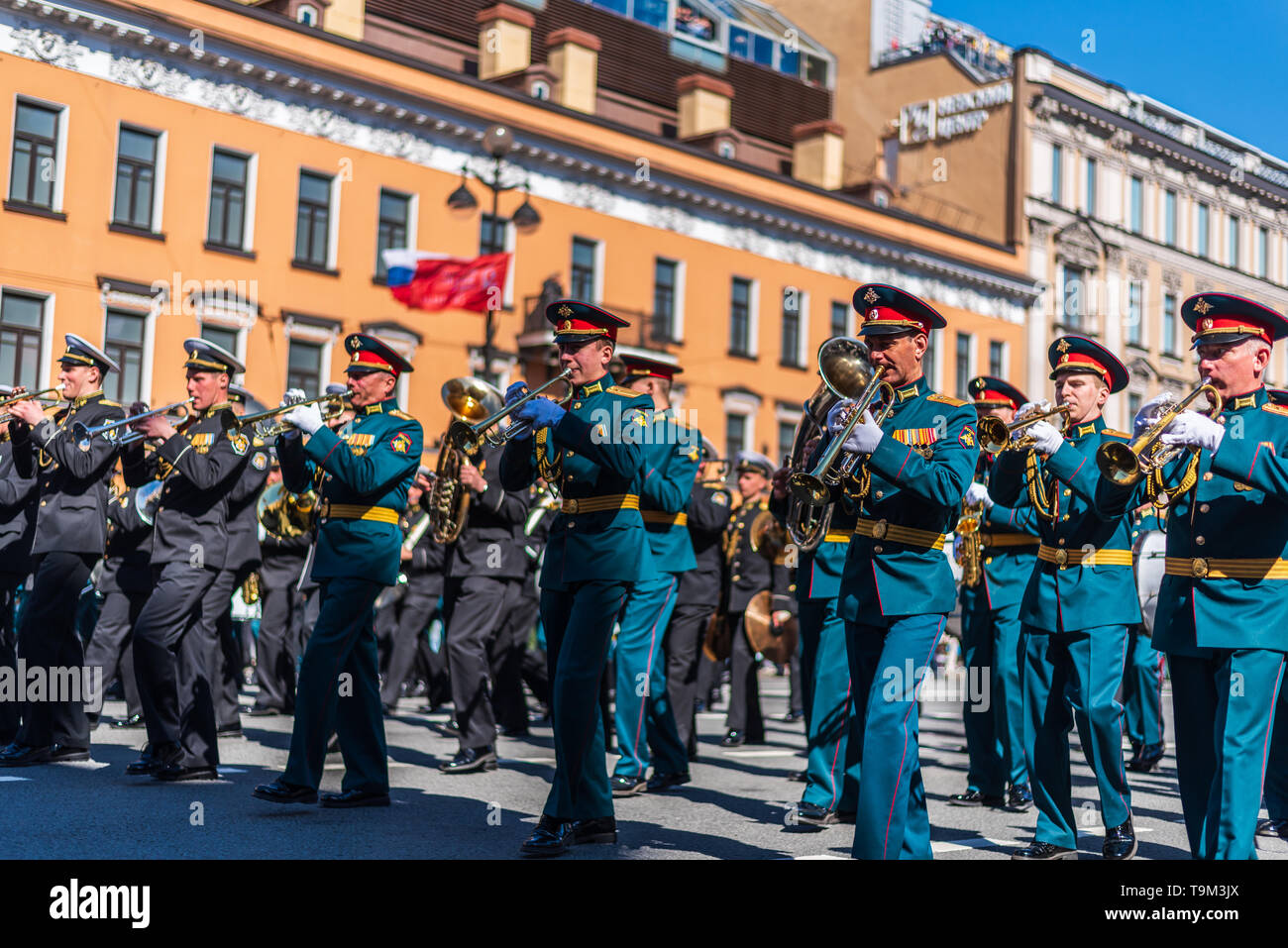 Musicians in the parade of the Victory Day, St Petersburg Russia Stock ...