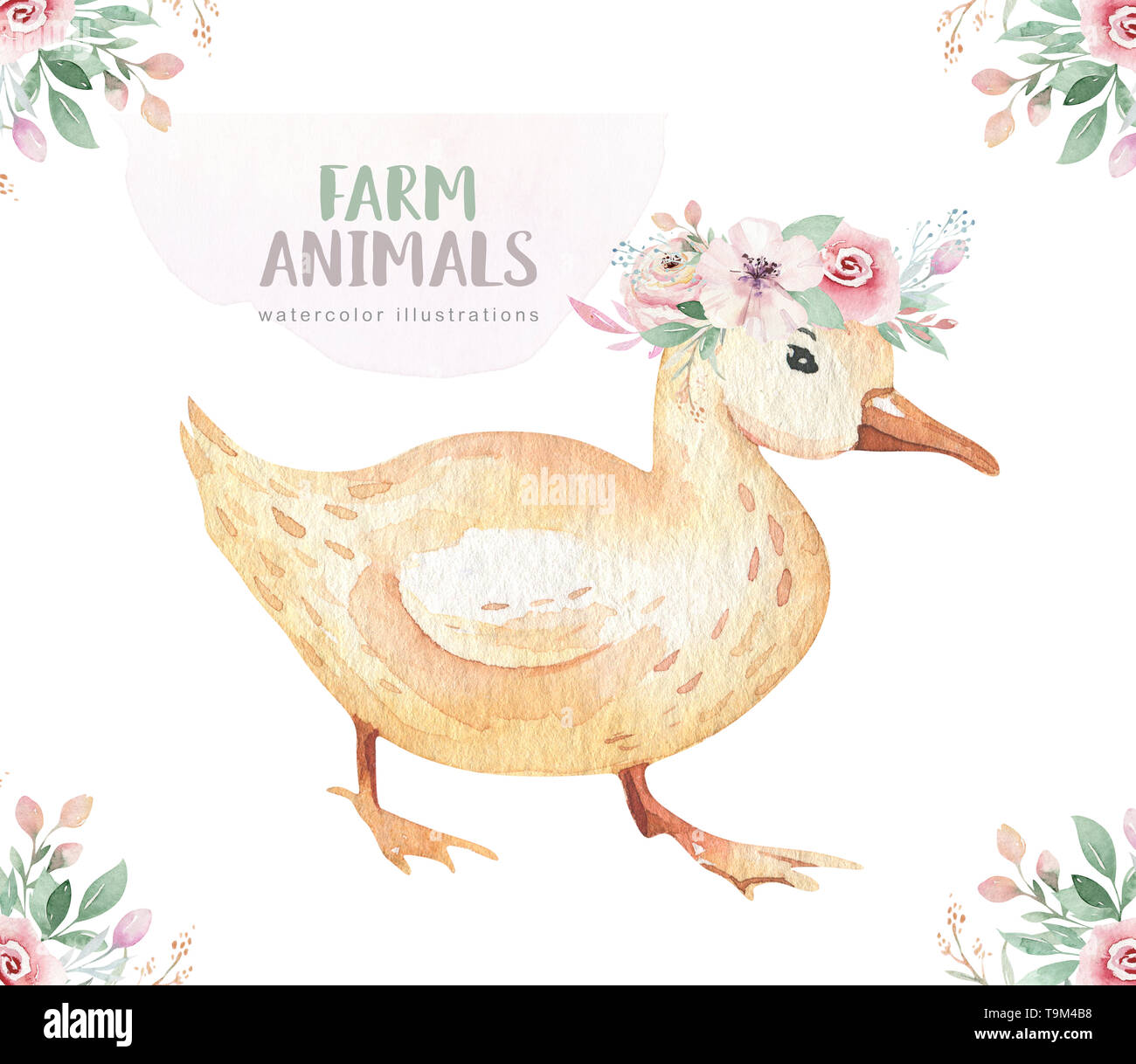 Farms animal isolated set. Cute domestic farm pets watercolor ...