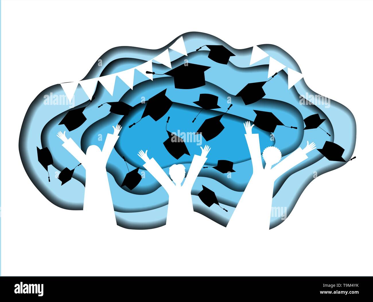 Students silhouettesthrowing graduation caps characters. University ...