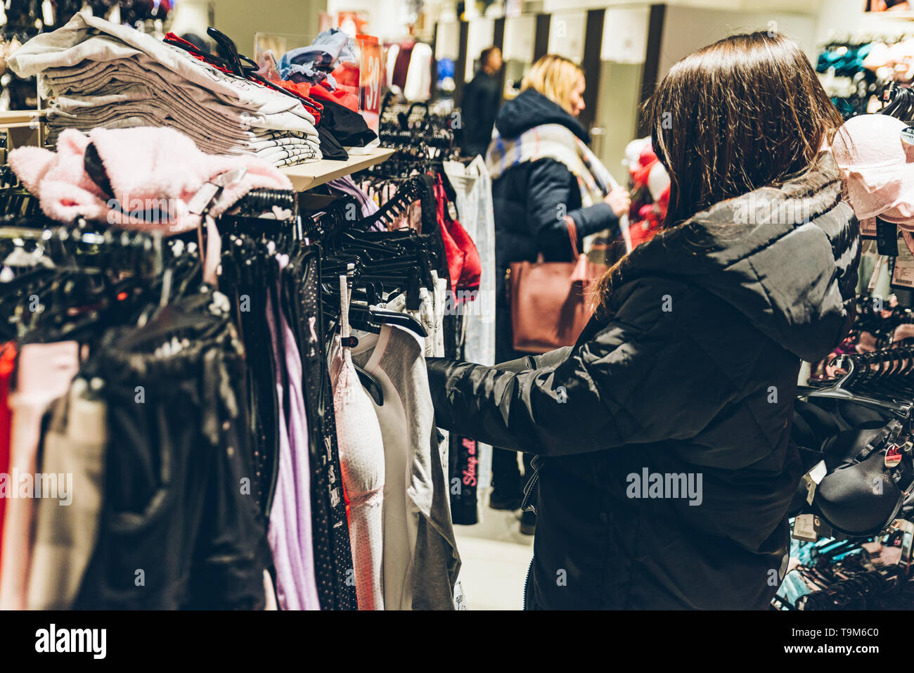 LVIV, UKRAINE - October 27, 2018: fashion clothes shop inside. interior ...