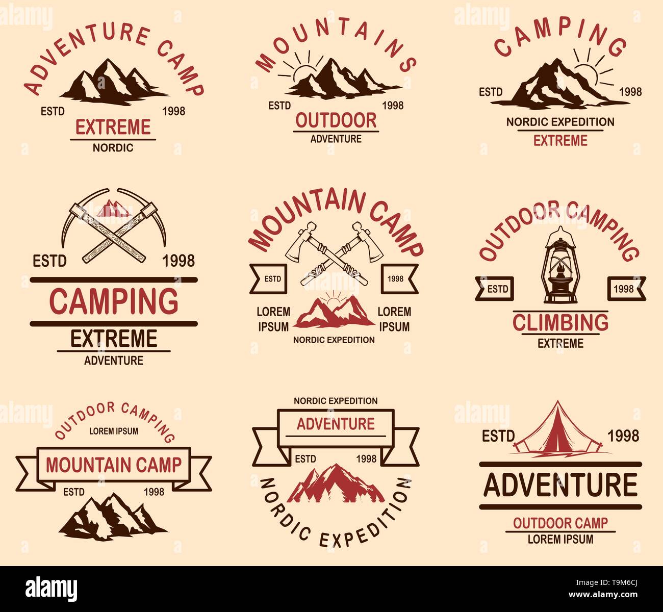 Set of mountain hiking emblems. Design element for logo, label, sign ...