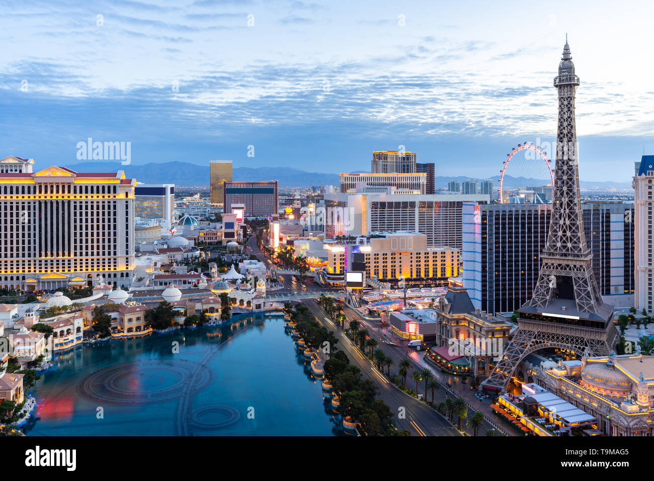 cityscape Las Vegas strip Aerial view in Nevada dawn sunrise twilight ...