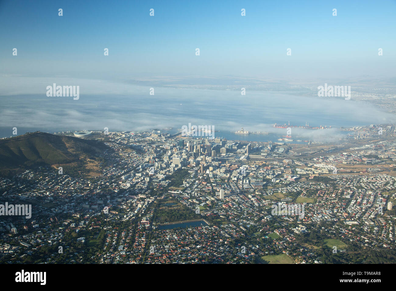 Aerial view of cape town city with table mountain hi-res stock ...