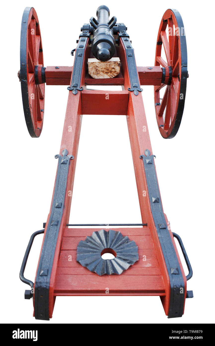 old vintage red gunpowder post-medieval artillery cannon isolated on ...