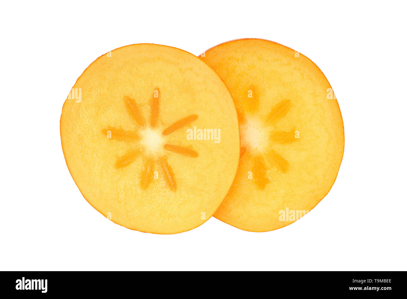 slice of Persimmon fruit isolated on white background close-up, Top ...
