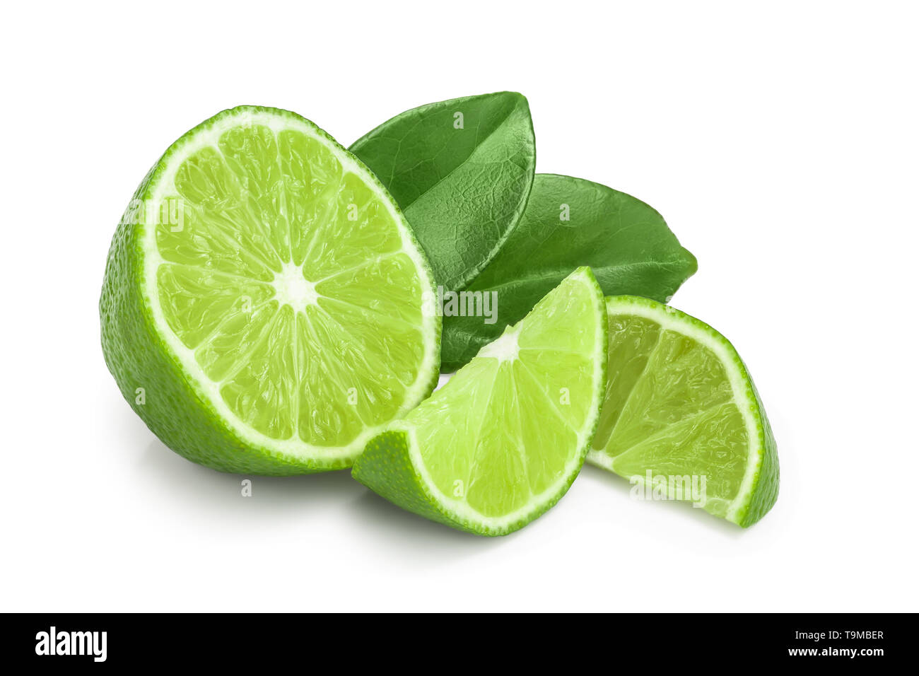 half lime with leaves isolated on white background Stock Photo - Alamy