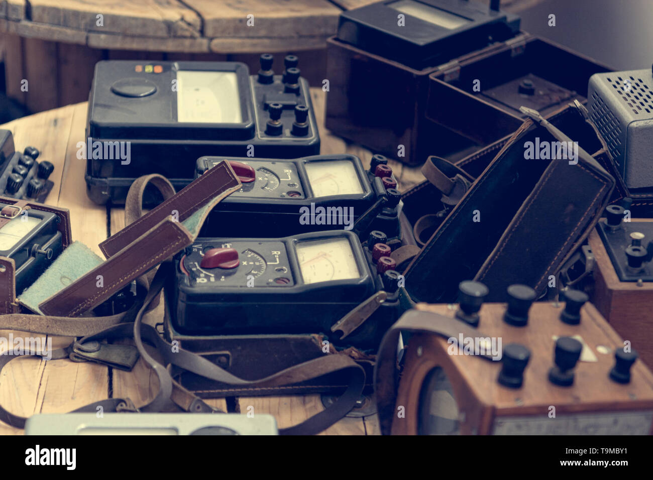 Vintage analogue measuring devices on display at local museaum Stock ...
