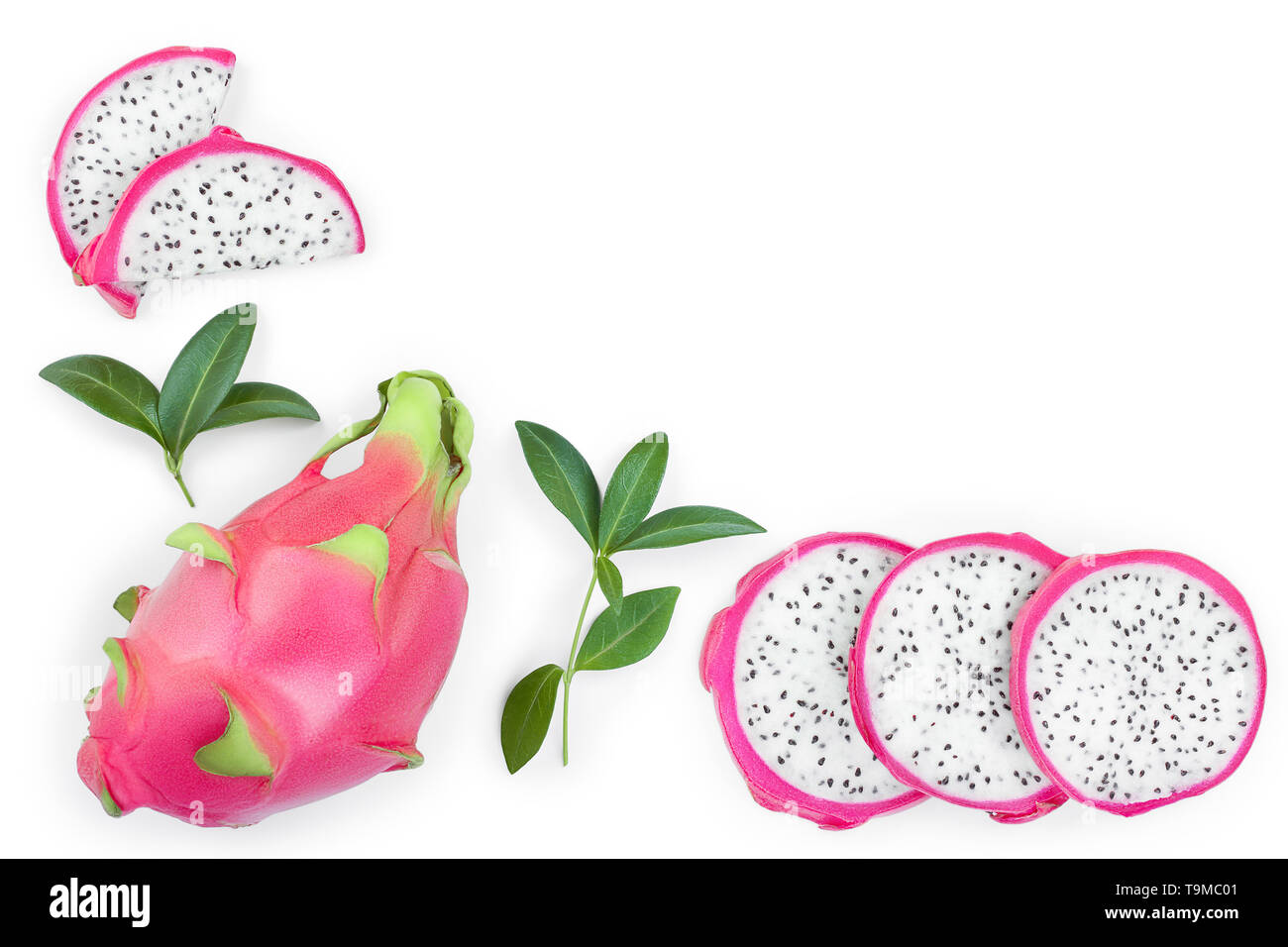 Dragon fruit, Pitaya or Pitahaya isolated on white background with copy ...