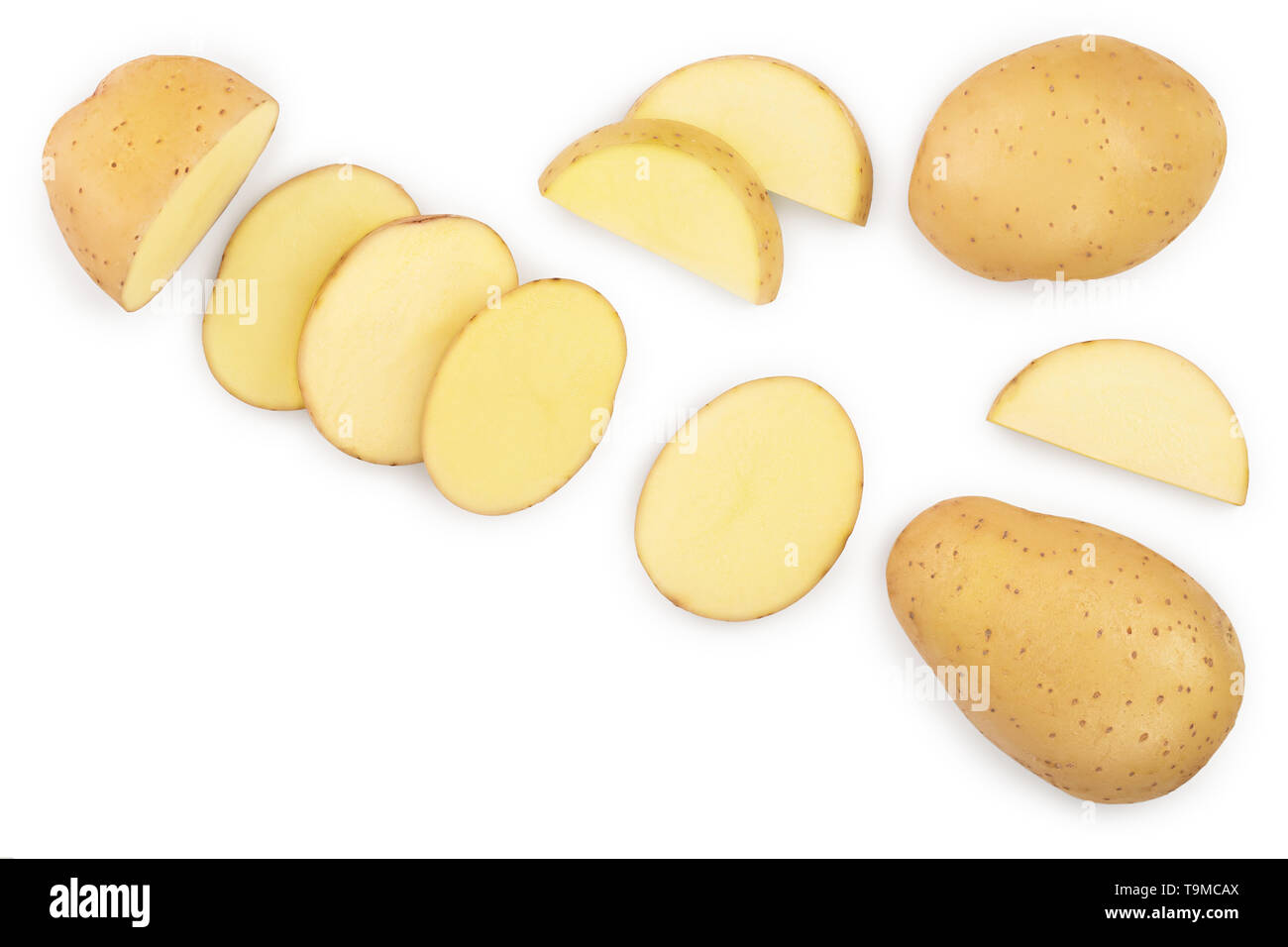 Young potato isolated on white background. Harvest new. Top view. Flat ...
