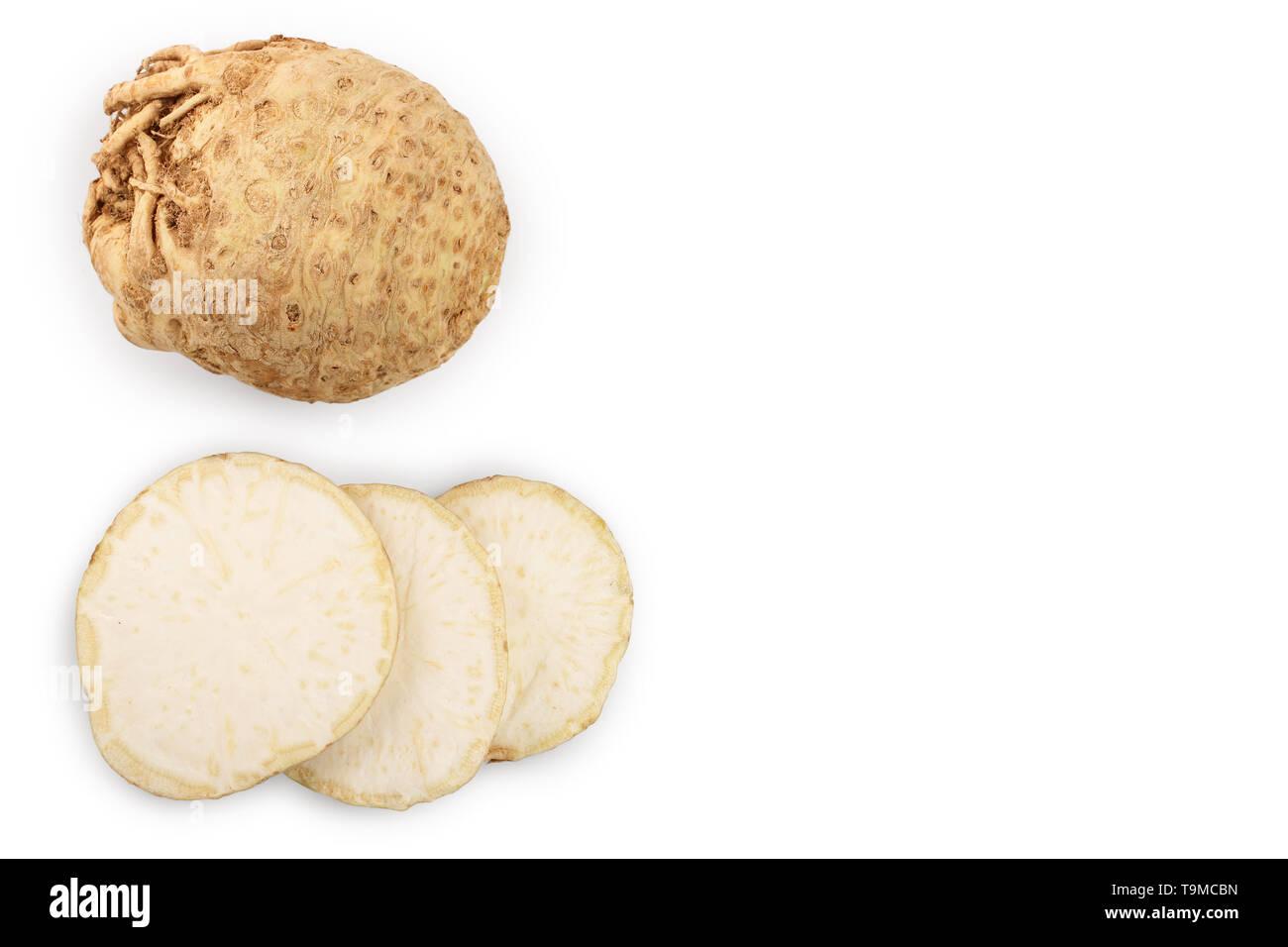 Fresh celery root isolated on white background. Top view. Flat lay ...