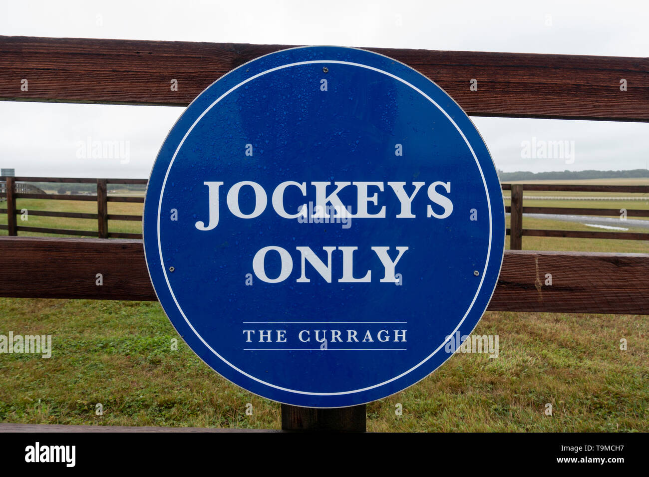 "Jockeys Only" sign outside the main entrance to the Curragh Racecourse ...