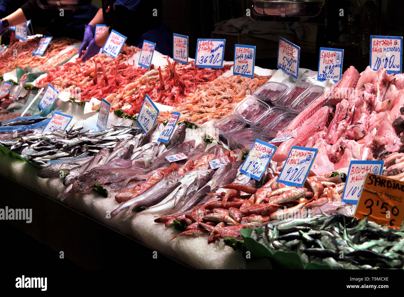 Palma Mallorca, Spain - March 20, 2019 : fresh fish and seafood display ...