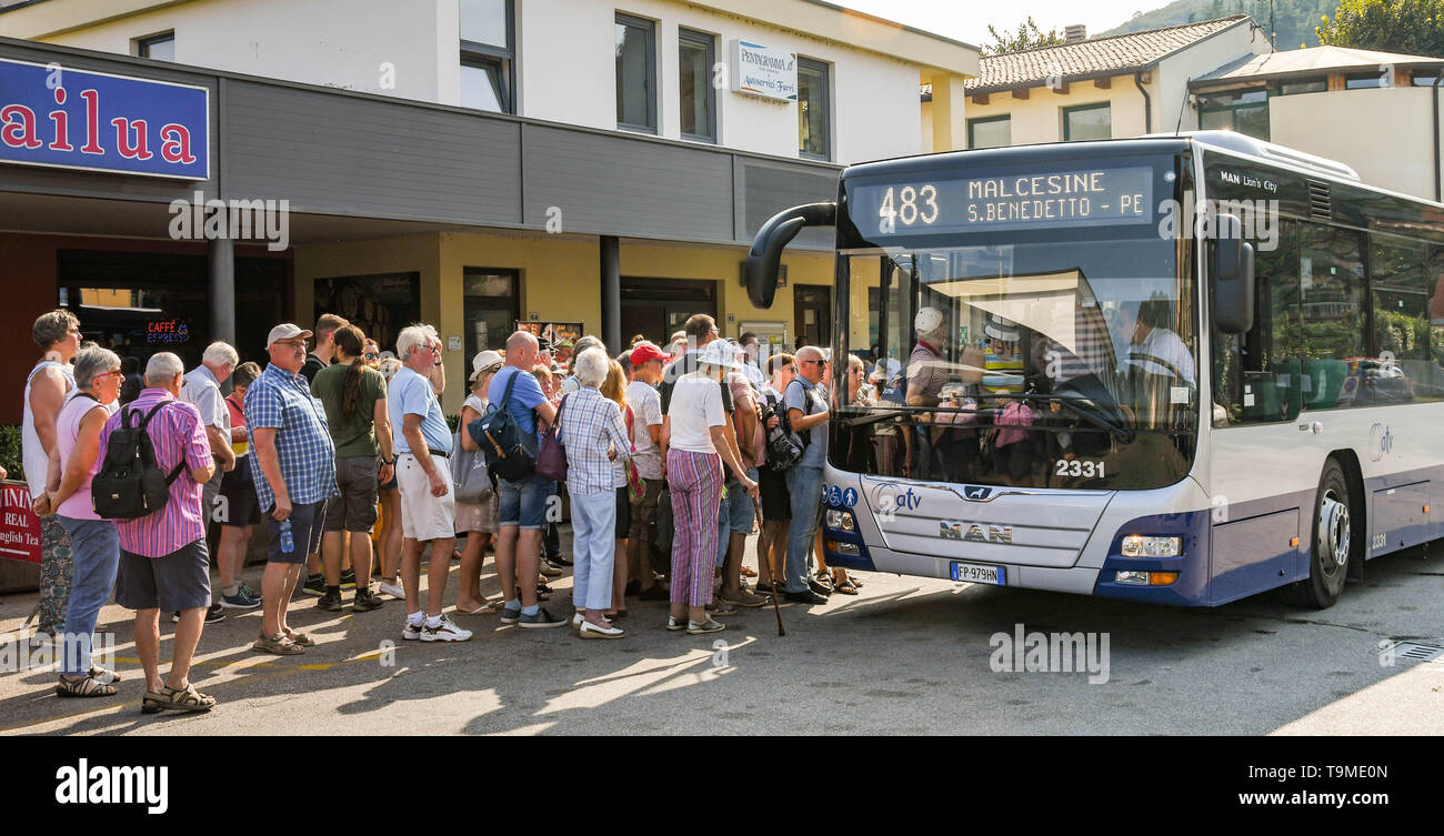 GARDA, LAKE GARDA, ITALY - SEPTEMBER 2018: Large crowd of people ...