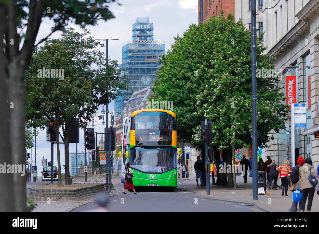 A double decker bus travels down the Headrow in Leeds Stock Photo - Alamy