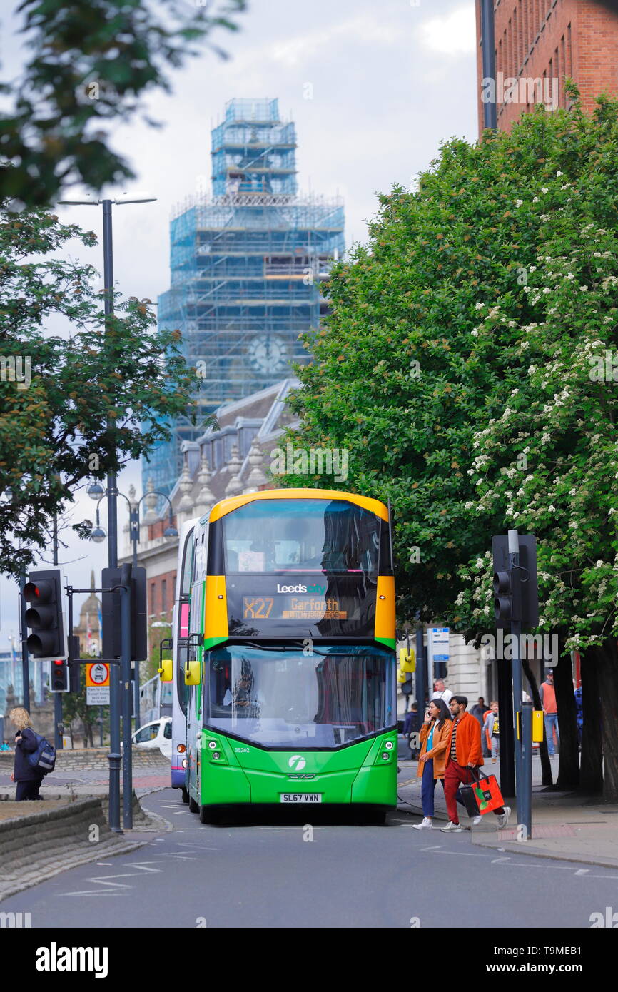 A double decker bus travels down the Headrow in Leeds Stock Photo - Alamy