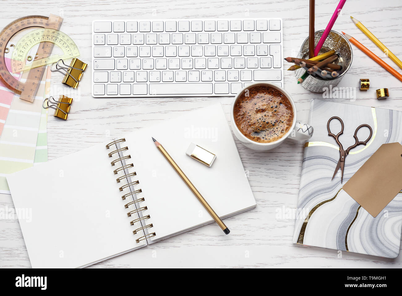 Modern workplace of designer, top view Stock Photo - Alamy