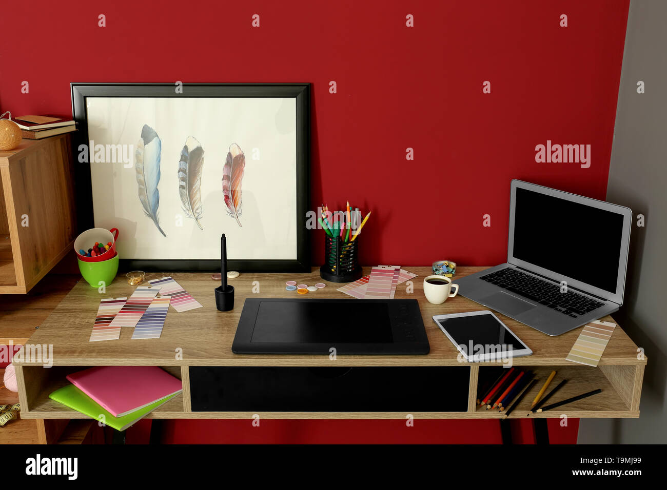 Stylish workplace of designer with modern laptop Stock Photo - Alamy