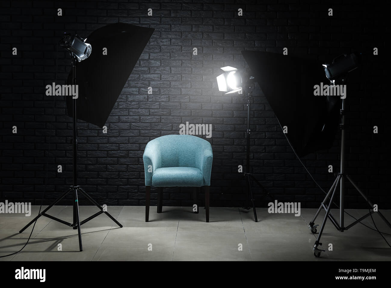 Modern photo studio with professional lighting equipment Stock Photo ...
