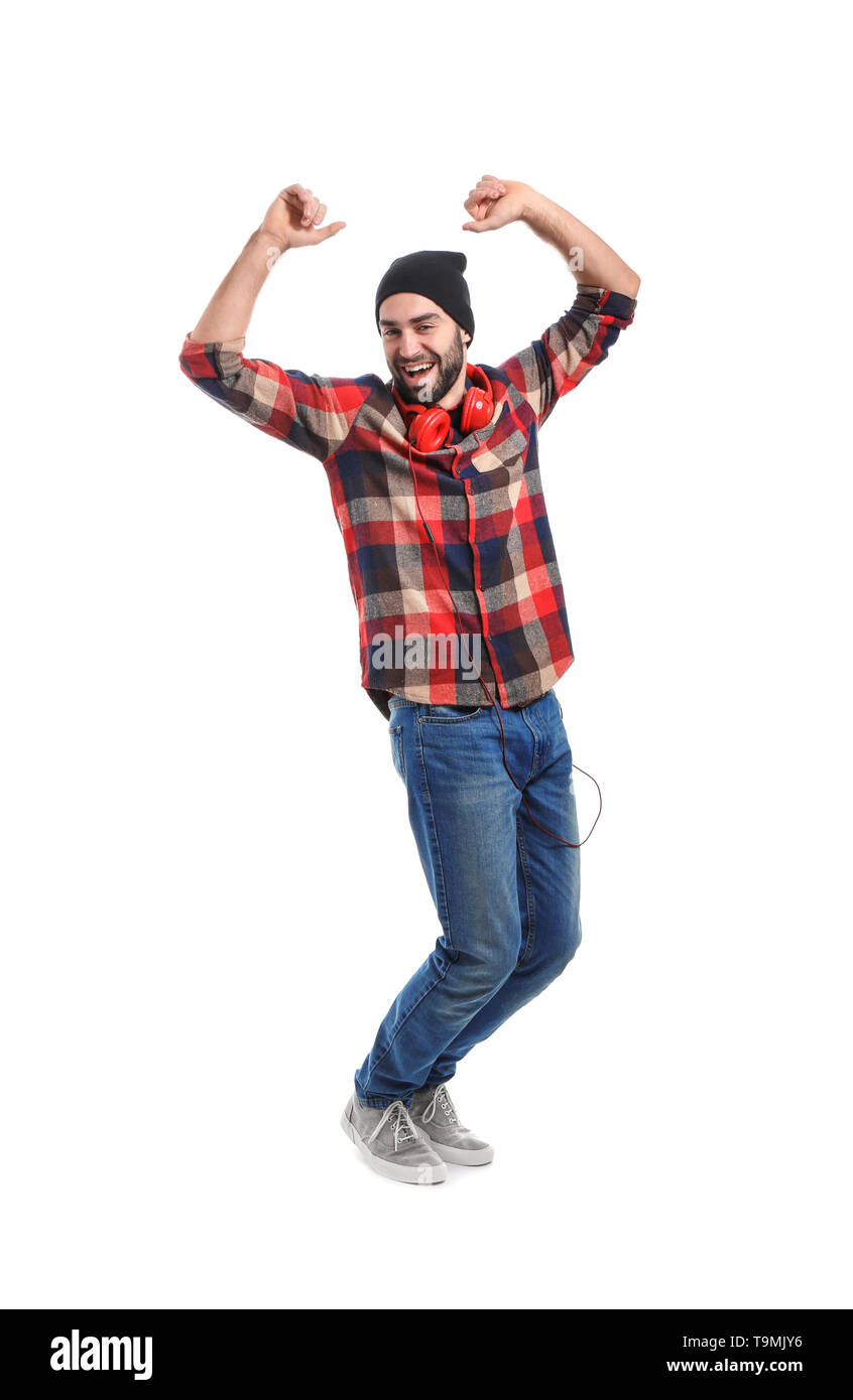 Guy listening music dancing Cut Out Stock Images & Pictures - Alamy