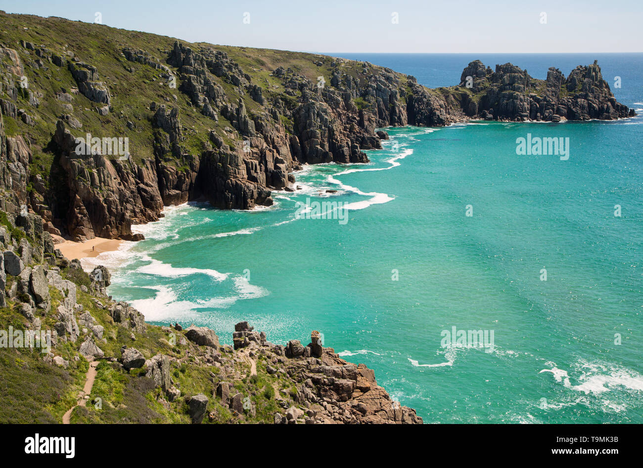 Pedn Vounder Beach from Treen Cliff, Cornwall Stock Photo - Alamy