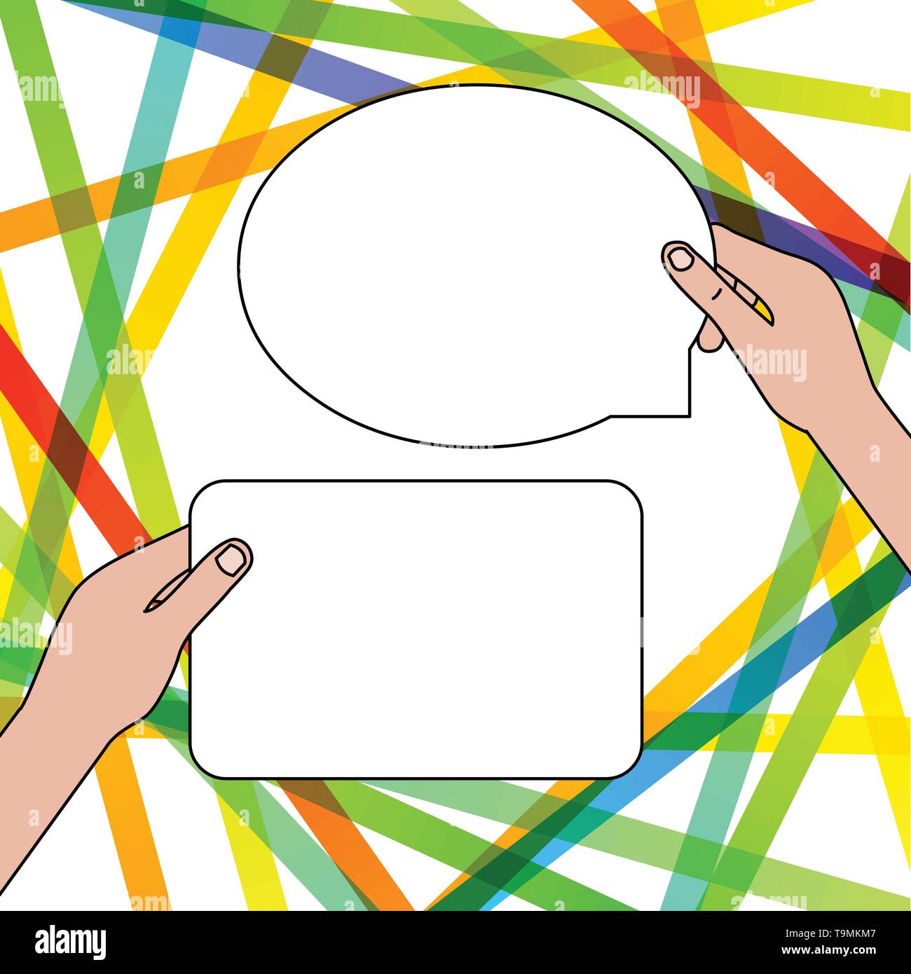 Two Blank Figured Tablets Signs Held in Hands One Above Other Text ...